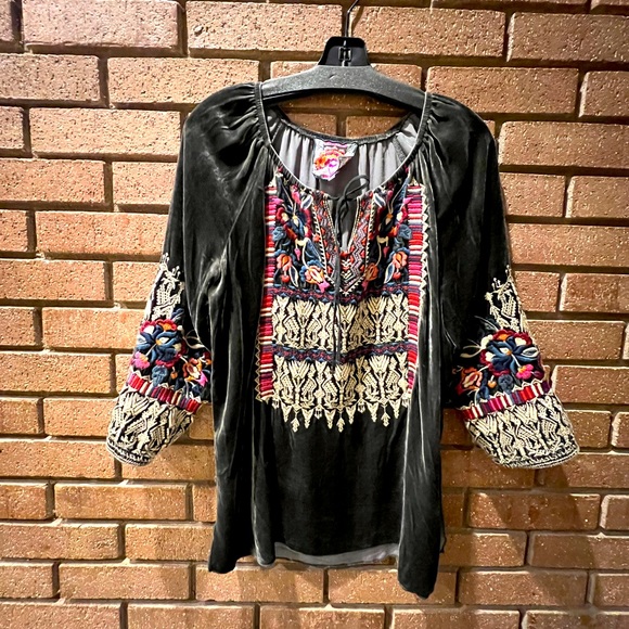 Johnny Was | Tops | Johnny Was Velvet Embroidered Peasant Blouse | Poshmark